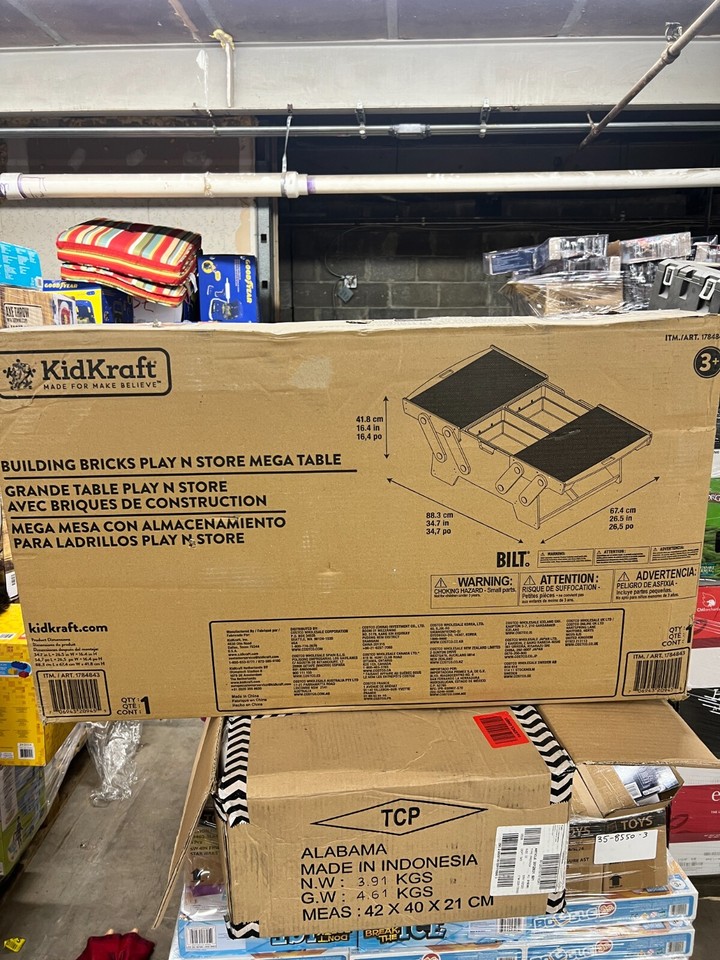 KidKraft Building Bricks Play N Store Mega Table w/210 Bricks, White ...