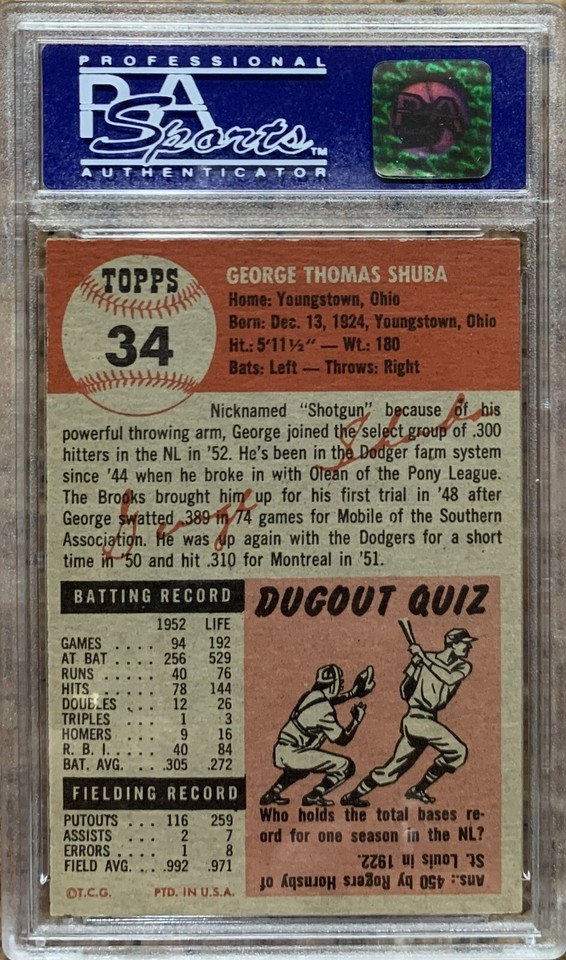 1953 Topps George Shuba #34 PSA 8 | eBay