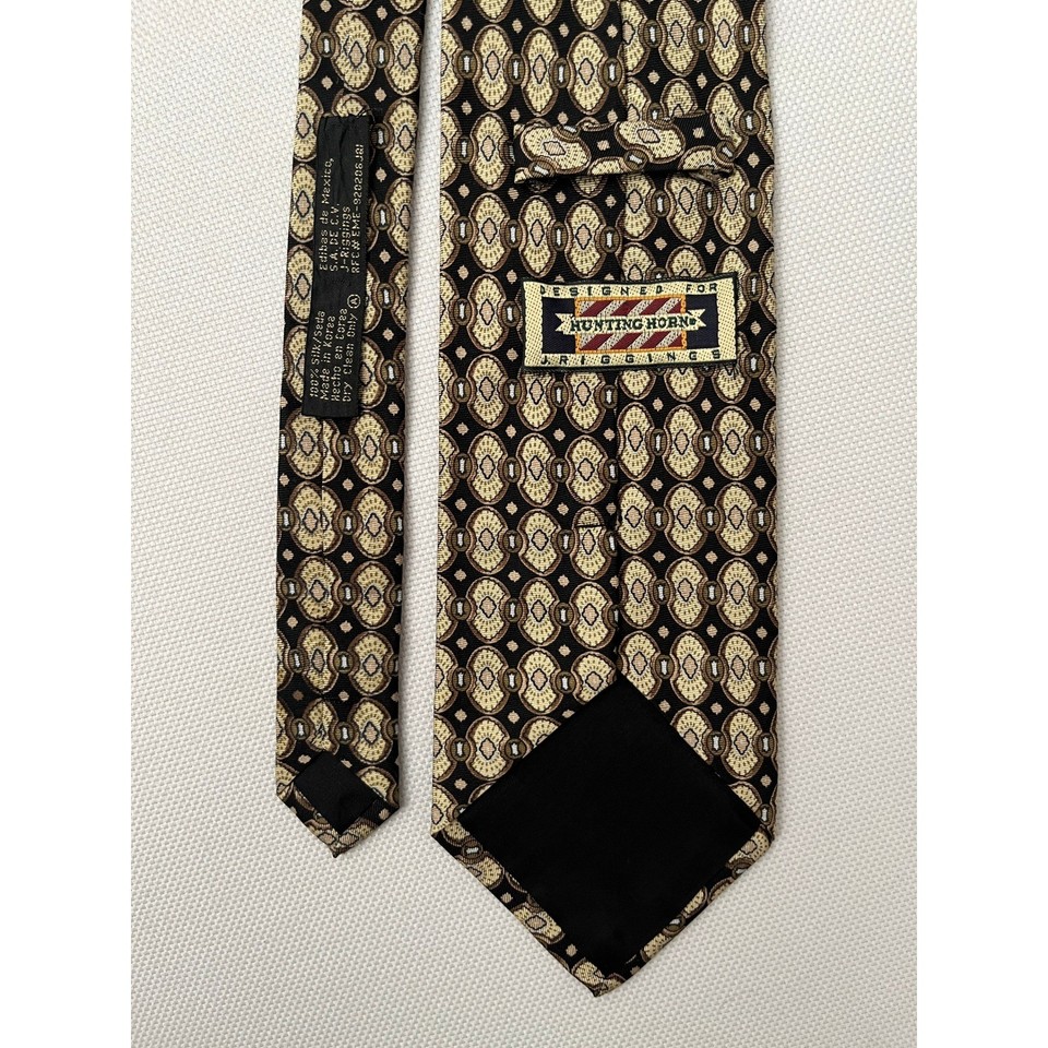 Hunting Horn Riggings Men's Silk Tie Black Gold Geometric Pattern | eBay