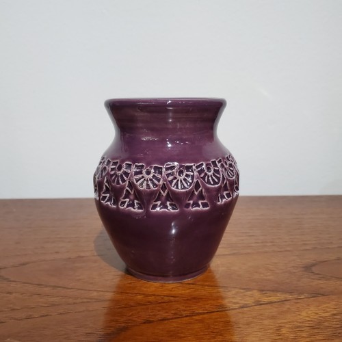 cma handmade art pottery small purple vessel vase w/ geometric design 4 ...