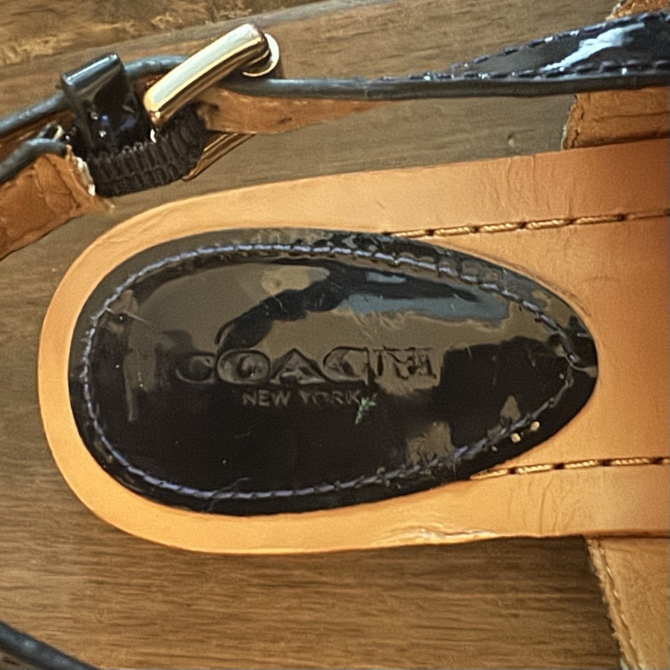 Coach Sammy Sling Back Buckle Flat Thong Sandals Navy Blue Patent 8B | eBay