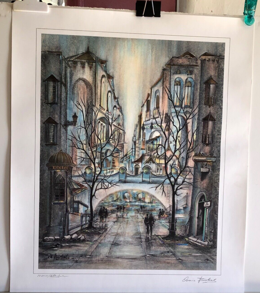 ARMIN BIRKEL Litho Blue City w/ Metallic Embossed Accents, Signed Dated ...