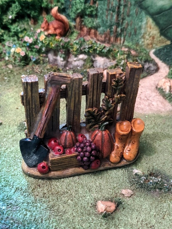 Fall Fence w Wellies Shovel and Fruit 2" 1 pc MI 51703 Miniature Fairy ...