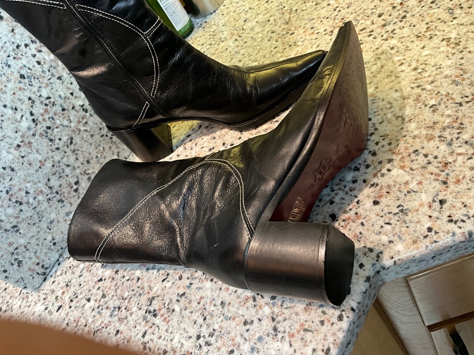 G F J ITALIAN BLACK LEATHER BOOTS SIZE 37/6.5 GFJ ZIP RED SOLES | eBay