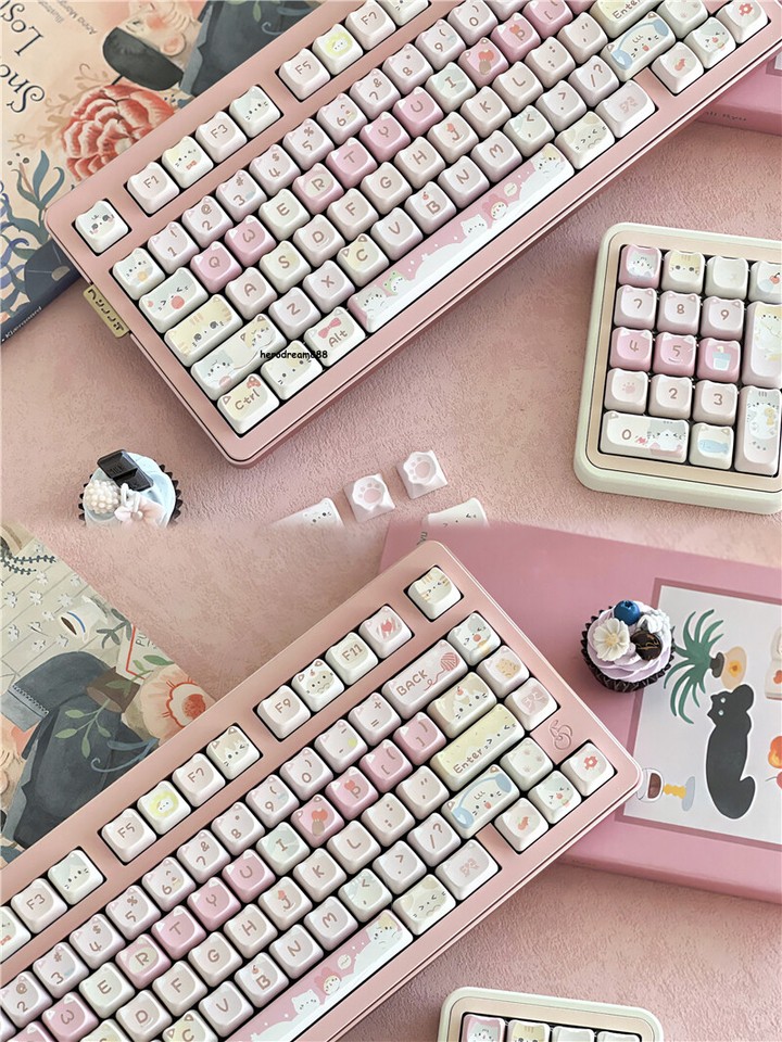 Cat Theme Cat Shape Keycaps MAO PBT Dye-sub 141 Keys New for Cherry MX ...