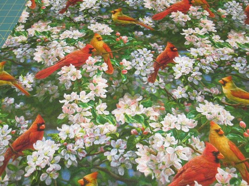 Spring Orchard Cardinals - David Textiles - Cotton NEW - 1 Remnat ...