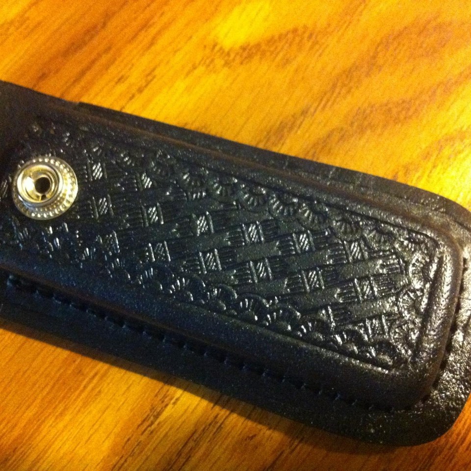 Black Embossed Basketweave Design Leather Sheath Fits 41/2" to 51/4 ...