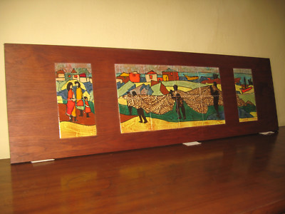 Harris G Strong 12 Tile Mural Triptych Wall Hanging Art Fishing Village ...