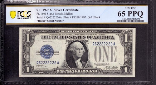 1928 A $1 SILVER CERTIFICATE FUNNY BACK FR.1601 SUPER RADAR SERIAL PCGS ...