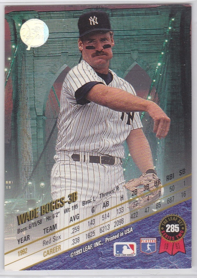 G) 1993 Leaf Baseball Trading Card - Wade Boggs #285 | eBay