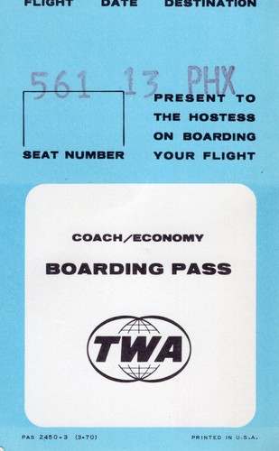 Vintage TransWorld Airlines (TWA) Blue Boarding Pass Flight 561 13th ...