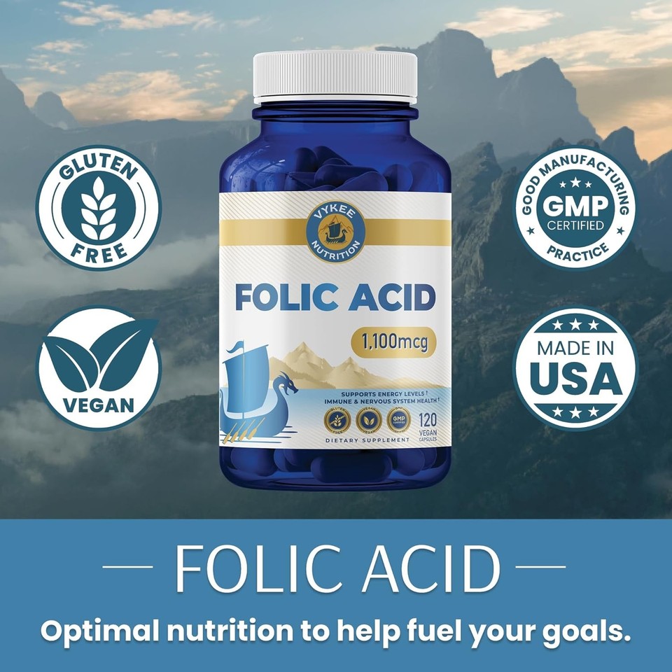 Folic Acid Supplement – High-Potency Vitamin B9 1,870Mg DFE Folate, 1 ...