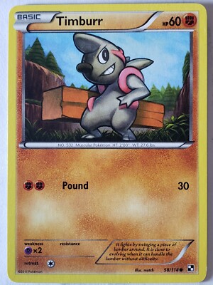 Timburr 58/114 LP / VLP - Black White Pokemon Card - $2 Combined ...