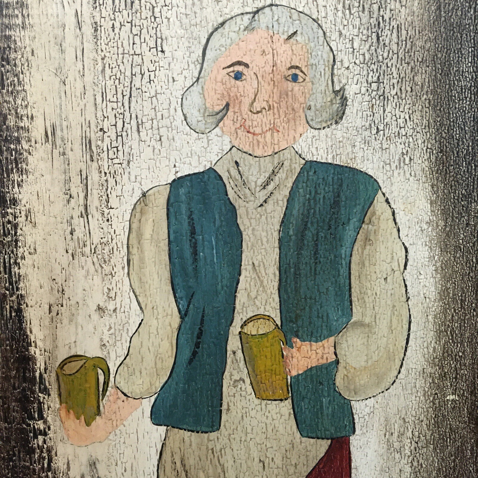 Primitive Folk Art Colonial Innkeeper & Wife Painted Barn Wood 19.5 ...