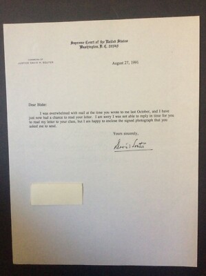 JUSTICE DAVID SOUTER SUPREME COURT LETTER SIGNED COA | eBay