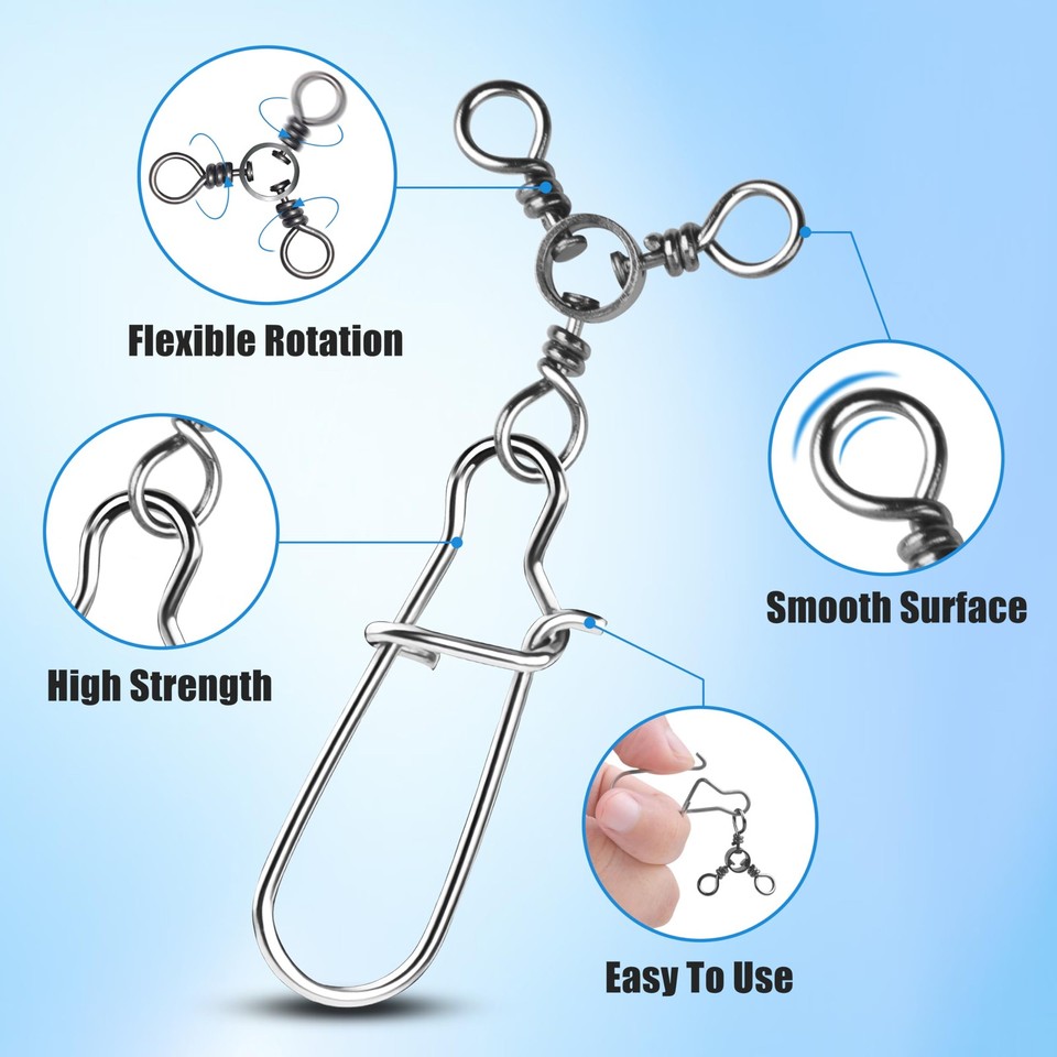 3 Way Snap Swivels Fishing Tackle 50pcs Three Way Swivel with Duo Lock ...