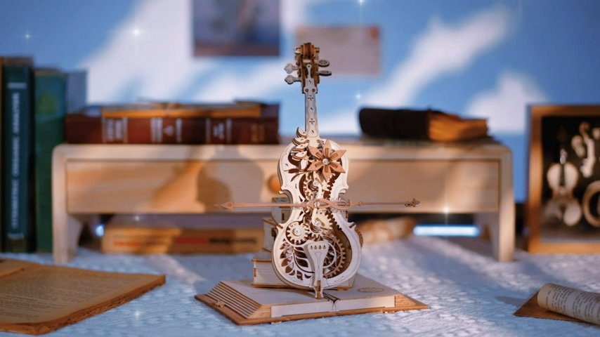 ROKR 3D Wooden Puzzle Magic Cello Mechanical Music Box Model Kit Decor ...