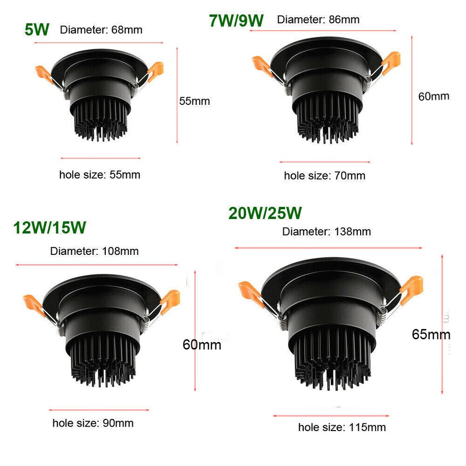 LED Recessed Ceiling Light Lamp COB Spotlight Downlight 7W 9W 12W 15W ...