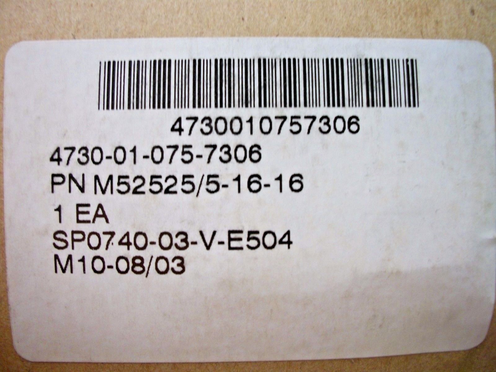 NOS Tube to Hose Straight Adapter MIL-F-52525 M52525/5-16-16 ...