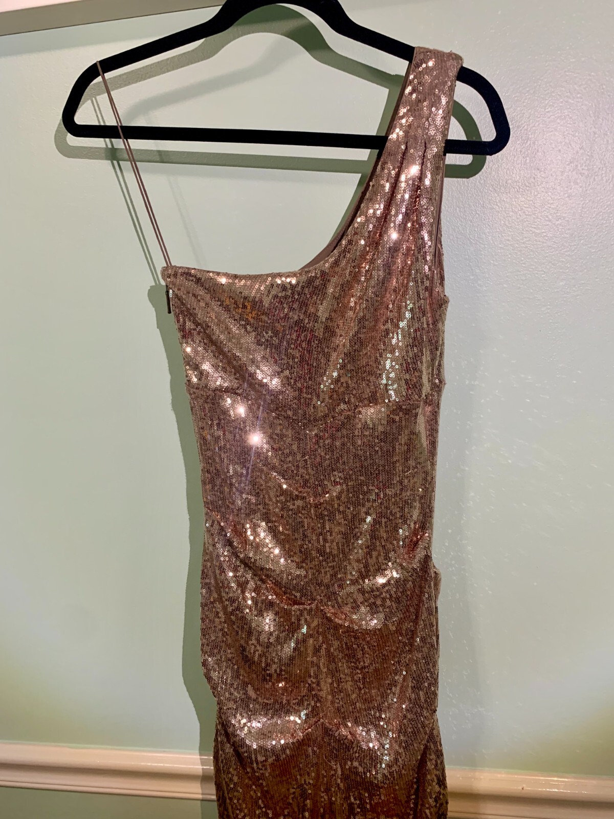 Nicole Miller Sequin Gold One Shoulder Dress, Floor L… - Gem