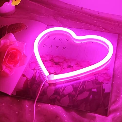 Valentines Day Pink Heart Neon Sign, LED Light Battery Operated or USB ...