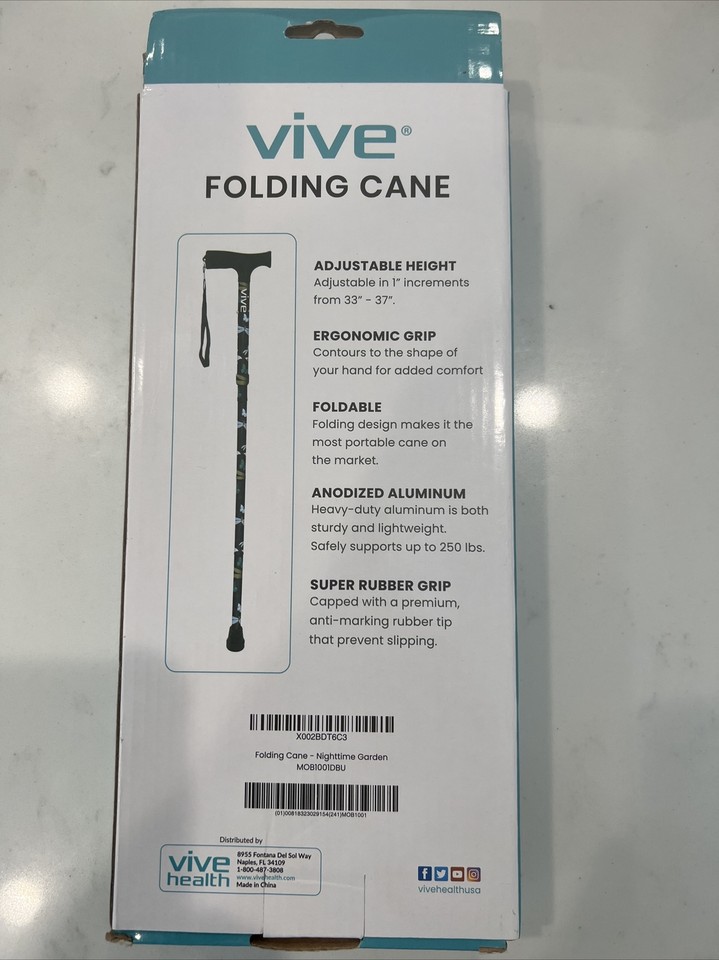 Vive Folding Walking Cane - Nightime Garden Print Adjustable Foldable ...