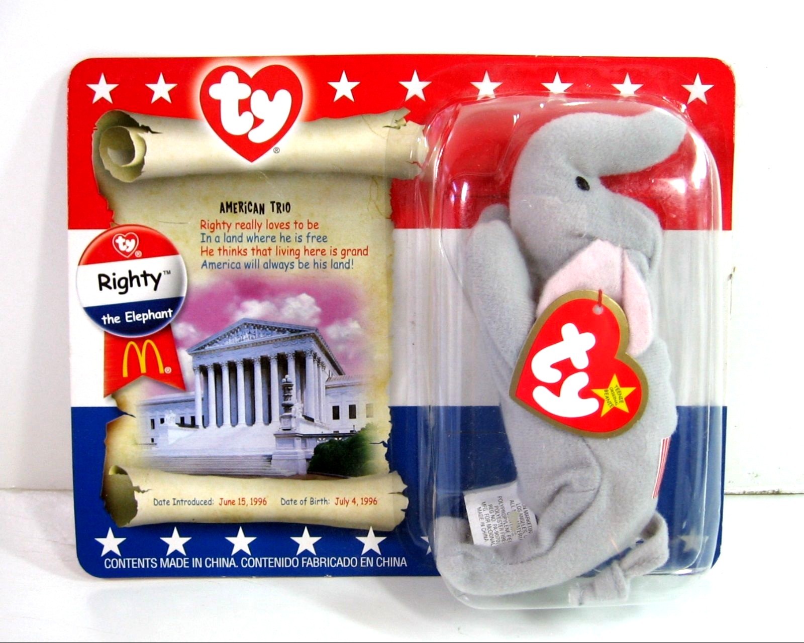 LEFTY RIGHTY Democrat Donkey Republican Elephant TY McDonald's Beanie ...