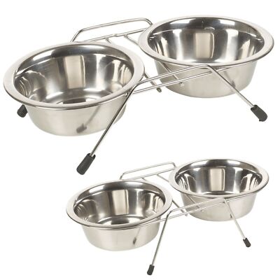 2pcs Non-Slip Stainless Steel Twin High Metal Pet Dog Cat Feeding Dish ...