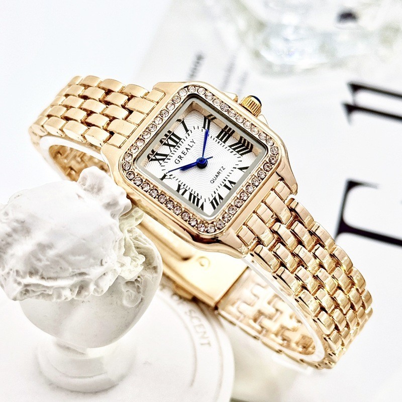 GREALY Women's Watch Luxury Classic Retro Square Waterproof Diamond ...