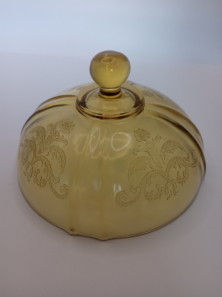Vintage Recollect Amber Yellow Madrid Pattern Depression Glass Butter ...
