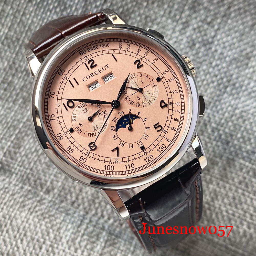 Corgeut Men Watch Rose Gold ST1655 Movement Automatic Month Week Year ...