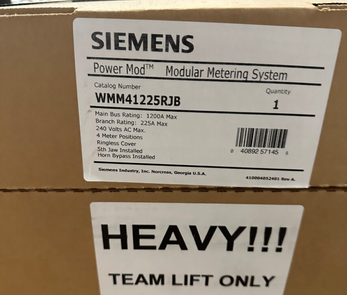 Siemens WMM41225RJB Meter Stack Power Mod. 225 Amp Branch 1200 Amp Bus ...