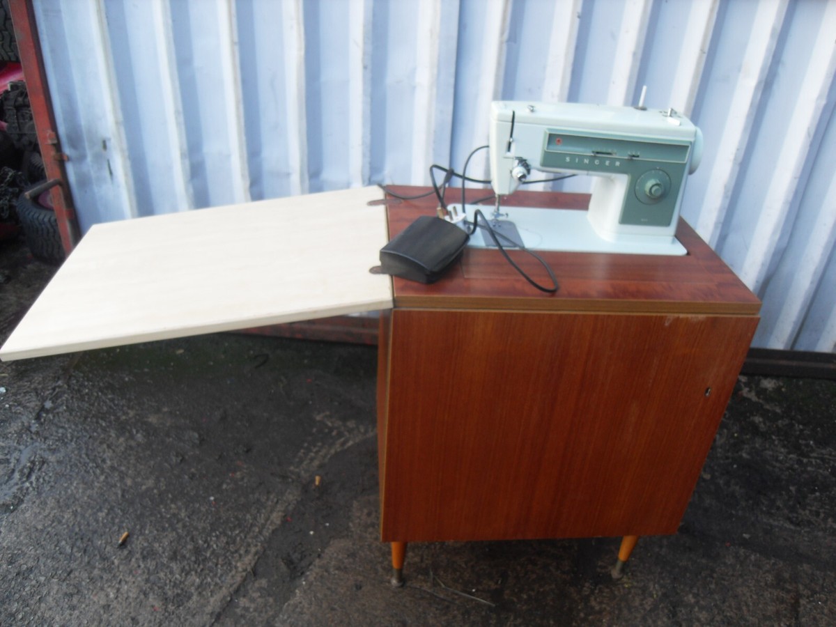 Singer Sewing Machine In Cabinet Table Electric Vintage Laptop Table