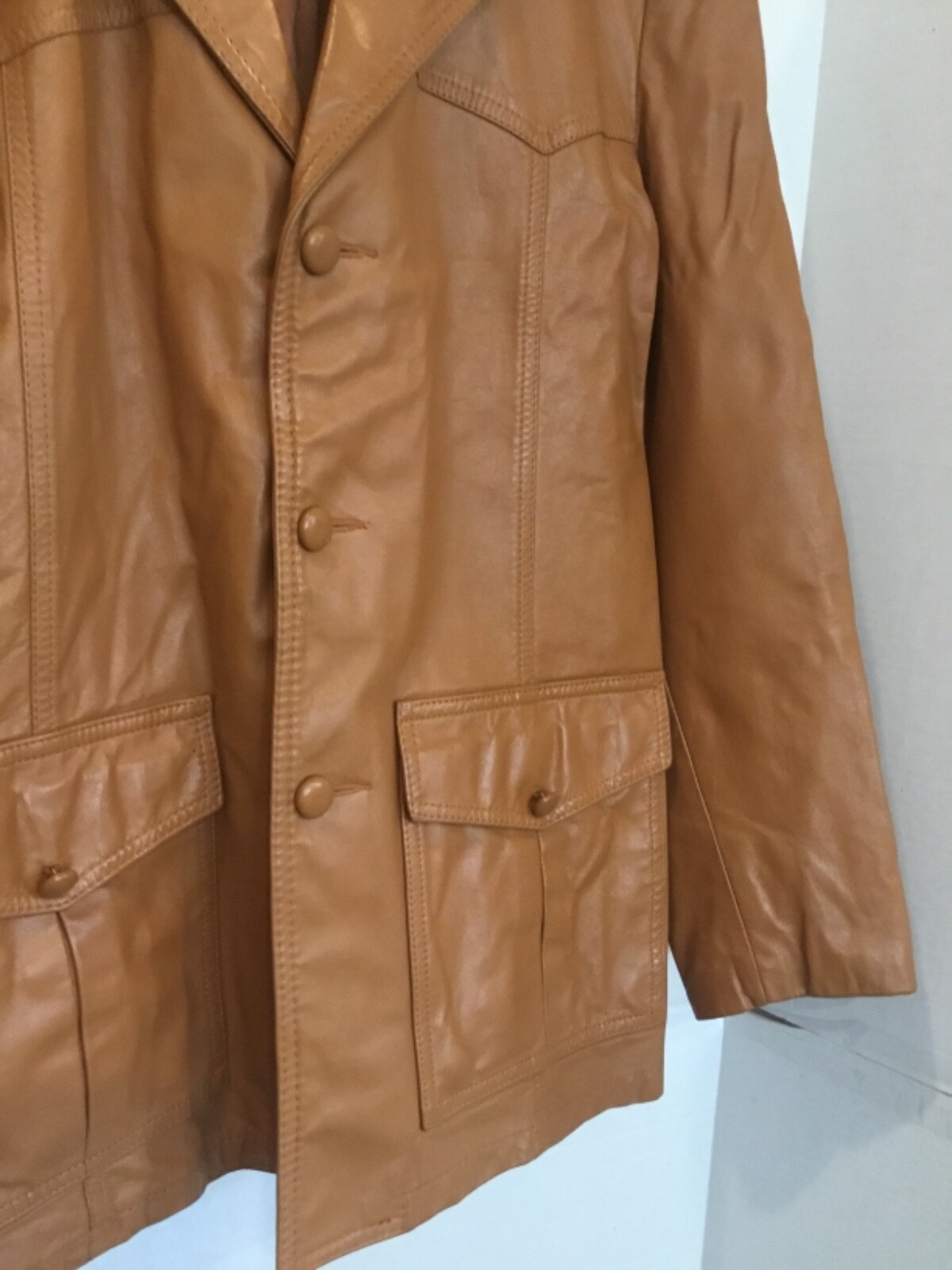 Vintage 1970s REMY 100% Leather Jacket Peanut Brown 42 BIG LAPELS 42 ...