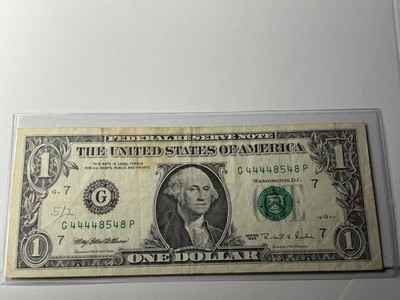 1995 series Washington one dollar paper reserve note G 44448548 Lier ...
