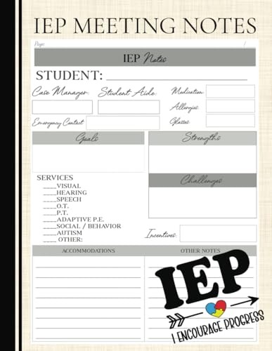 IEP Meeting Notes Notebook: Comprehensive Planner for IEP Meetings, 8 ...