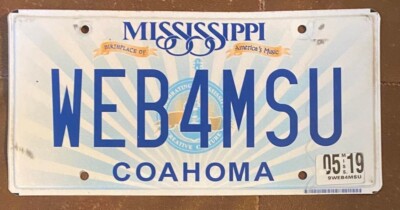 Mississippi VANITY License Plate WE BE FOR MS STATE UNIVERSITY (WEB4MSU ...