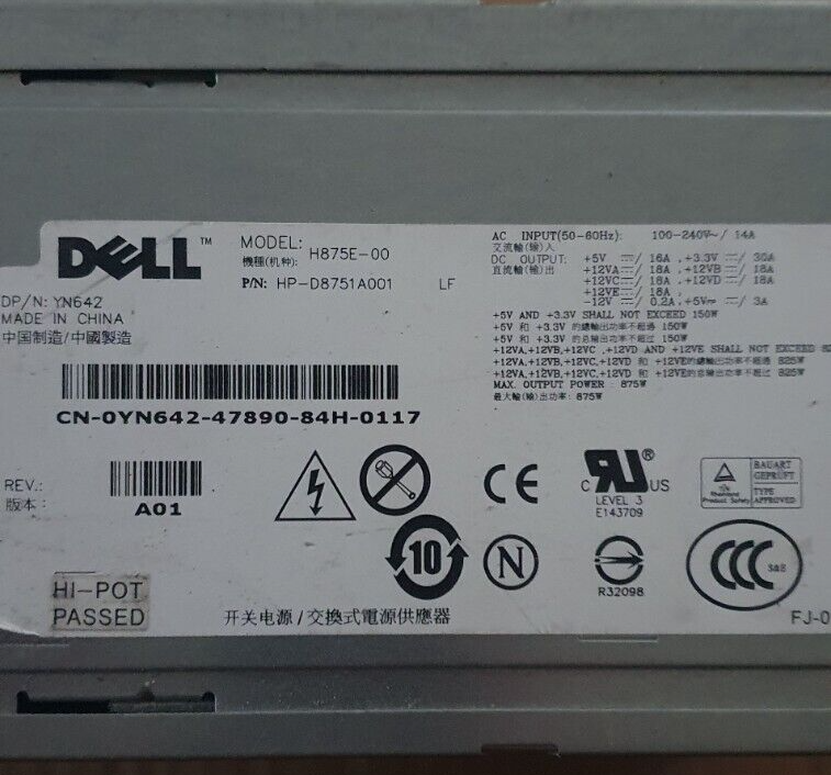 Dell T5400 0YN642 H875E-00 HP-D8751A001 PSU & Cables | eBay
