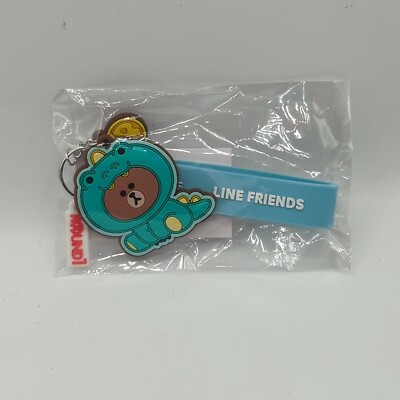 Line Friends Dino Brown Bear Dinosaur Costume PVC Keychain Strap Round ...