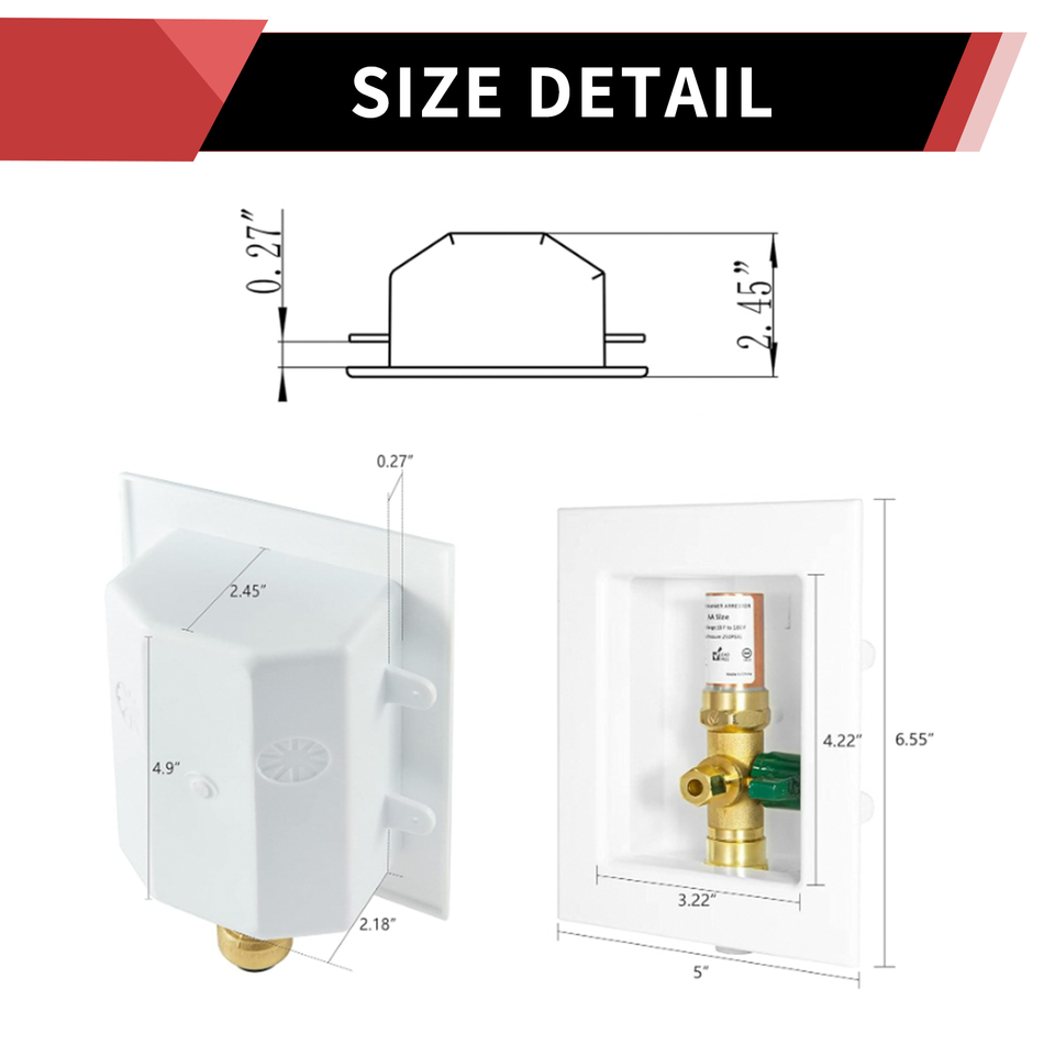 EFIELD 1/2"Pex A Inlet Ice Maker Outlet Box,With Stainless Steel Hammer ...