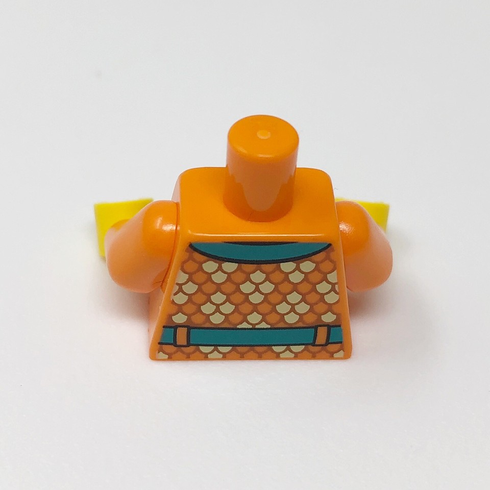 LEGO Minifigure Torso Orange Coat Turquoise Lapels Belt Silver Studs ...