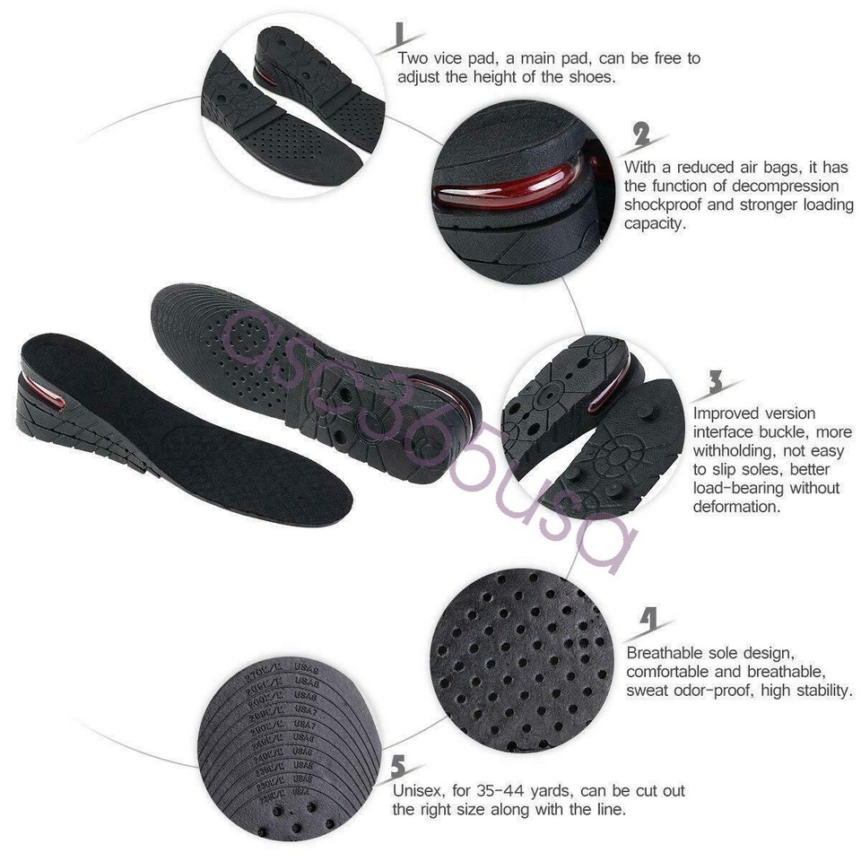 Adjust 4 Layer 9cm Unisex Shoe Lift Height Increase Heel Insole Insert ...