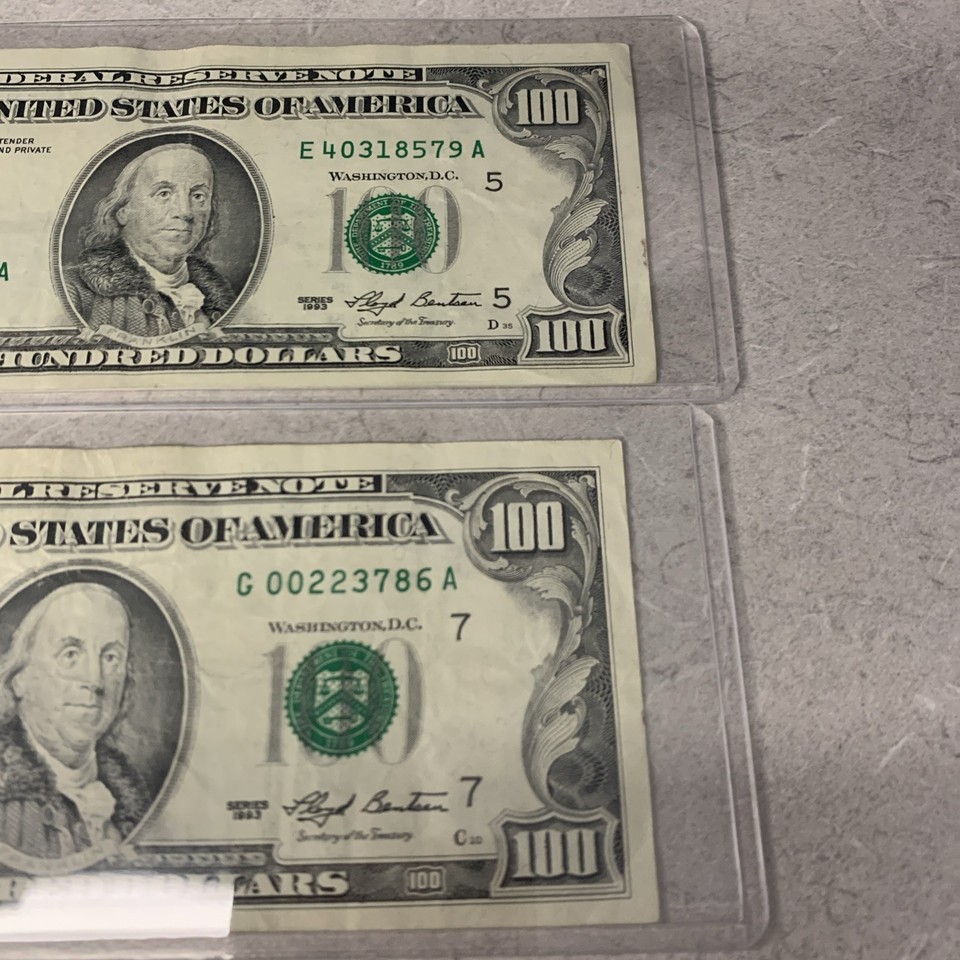 Lot of (2) Old USA $100 Dollar Bills Fancy Bills 1993 Series | eBay