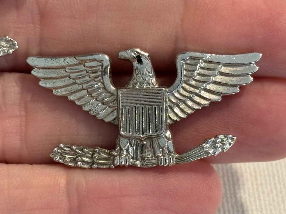 Silver Filled US Army Colonel Eagle Insignia Military Pins Pair | eBay