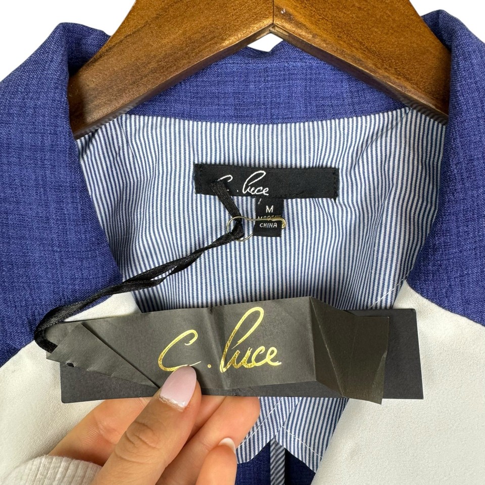 C. Luce NWT M Blue White Tuxedo Colorblock Gold Button 3/4 Sleeve ...