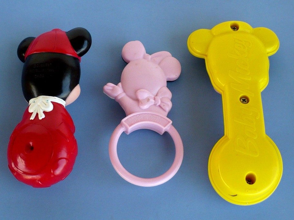 3 VINTAGE DISNEY MICKEY & MINNIE BABY RATTLES SQUEAKY TOY | eBay