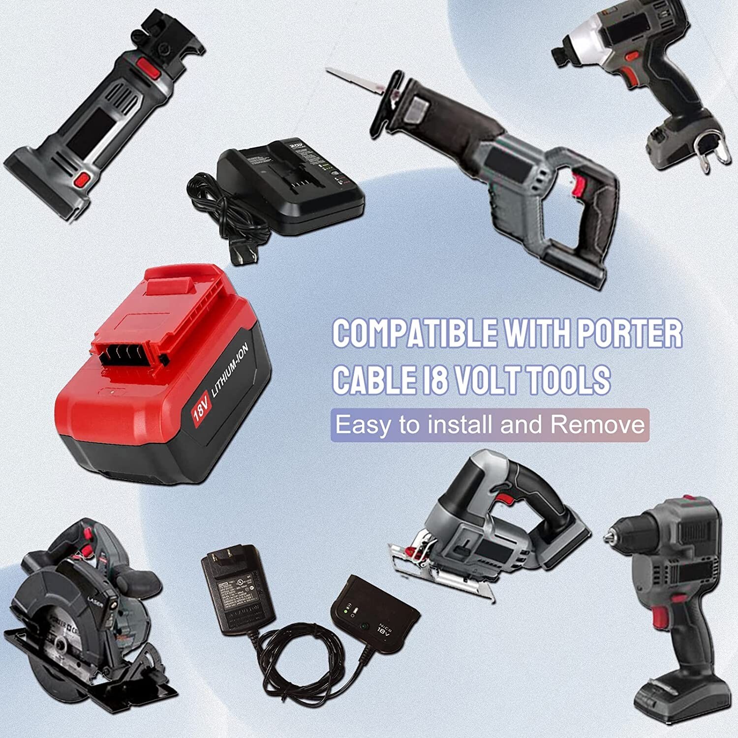18V 6.0Ah Battery & PCXMVC Fast Charger For Porter Cable 18 Volt PC18B ...