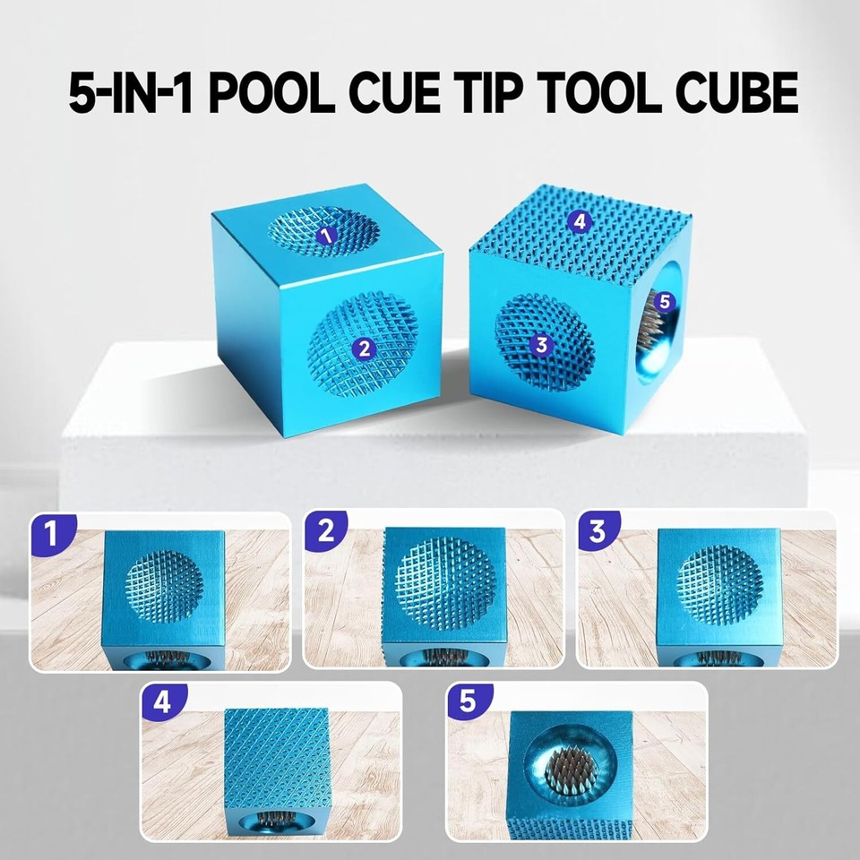 5-in-1 Billiard Pool Cue Tip Tool Scuffer/Shaper/Aerator Tip Pick Cube ...