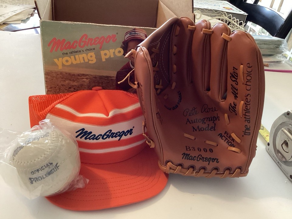 Pete Rose Ma Gregor Young Pro Baseball Set, Hat, Glove, Ball With Box ...