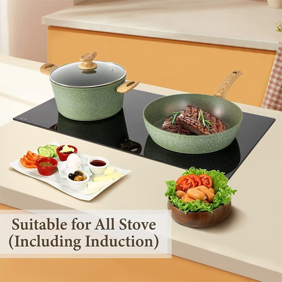 12Piece Kitchen Induction Cookware Set Granite Non Stick Pots and Pans ...